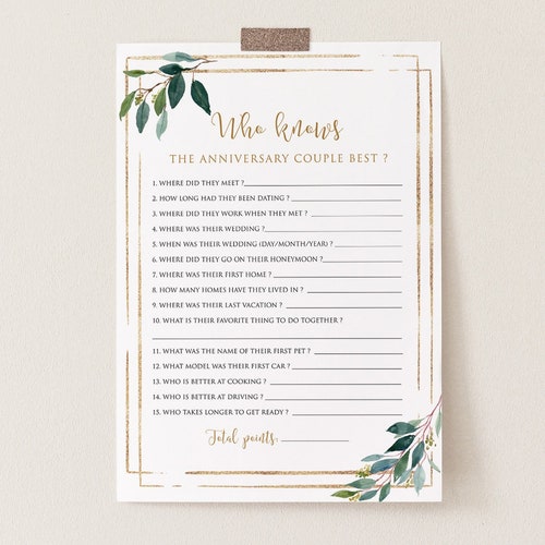 Anniversary Games Who Knows the Couple Best Fun - Etsy