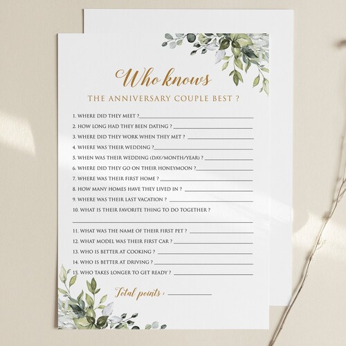Anniversary Games Anniversary Party Trivia Games Who Knows - Etsy