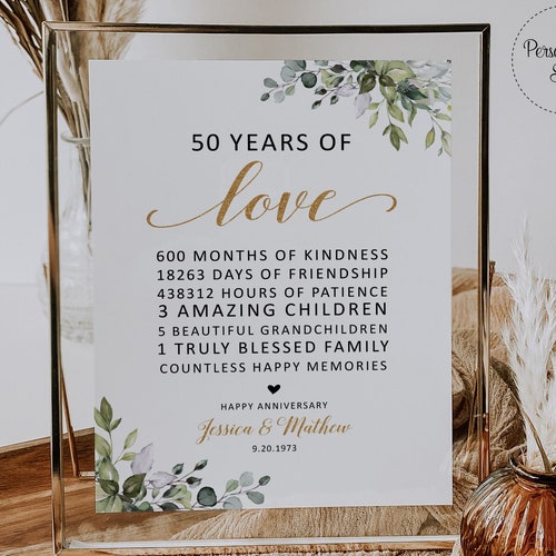 50 Years of Love Sign Gold Wedding Anniversary Sign 50th - Etsy