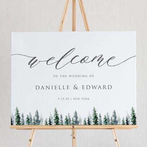 Pine Tree Wedding Welcome Sign Template Greenery Wedding - Etsy