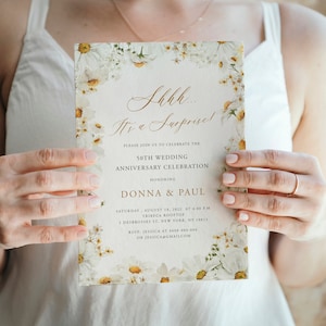 Shhh... It's a Surprise Anniversary Invitation, Daisy Anniversary ...