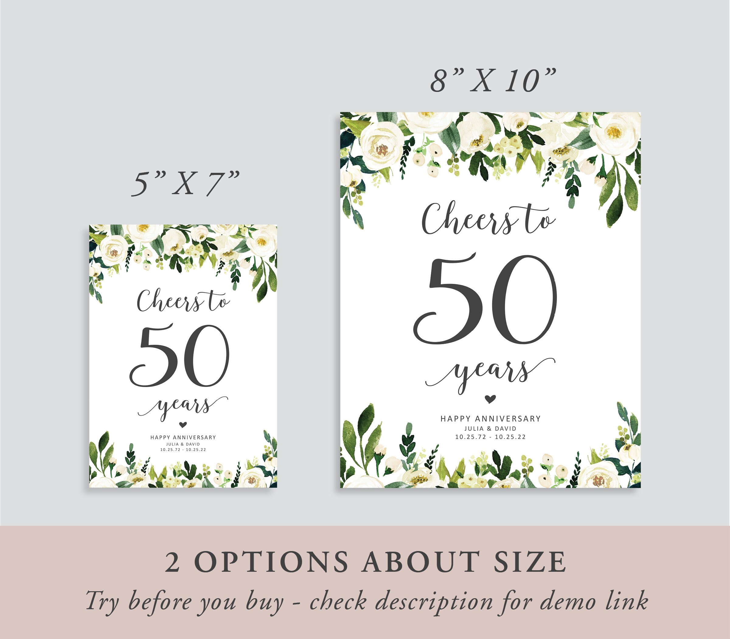 Cheers to 50 Years Sign Greenery Wedding Anniversary Sign | Etsy