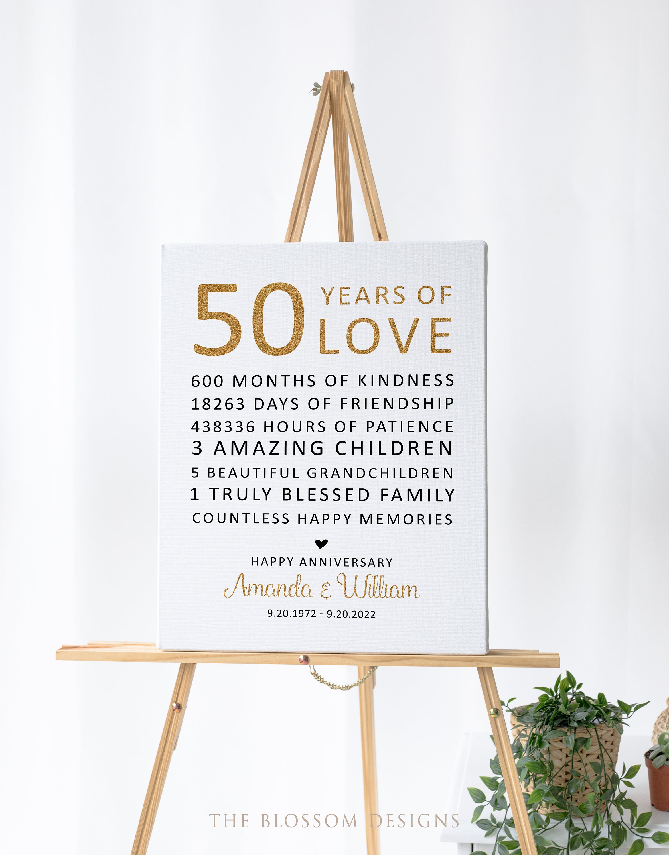 50 Years of Love Sign Gold Wedding Anniversary Sign 50th - Etsy