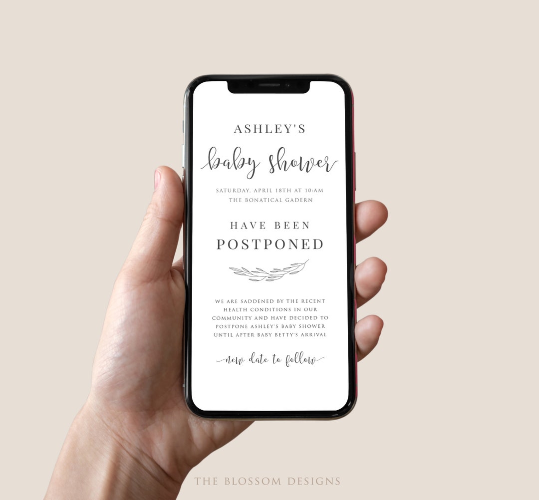 Modern Baby Shower Postponement Template, Rescheduled Digital ...