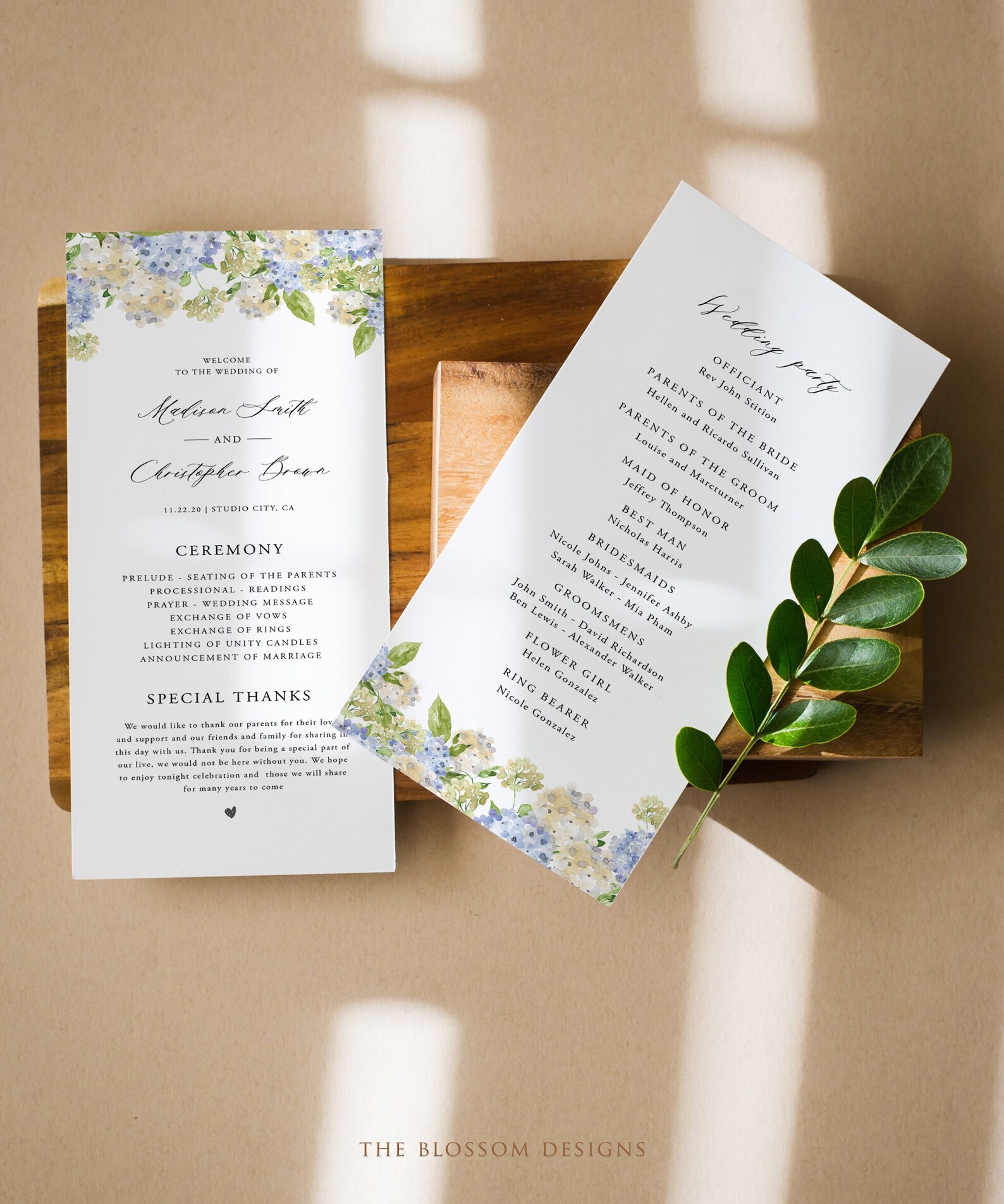 Hydrangea Wedding Program Template, Order of Service Printable ...