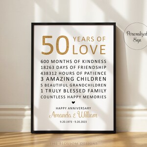 50 Years of Love Sign, Gold Wedding Anniversary Sign, 50th Anniversary ...