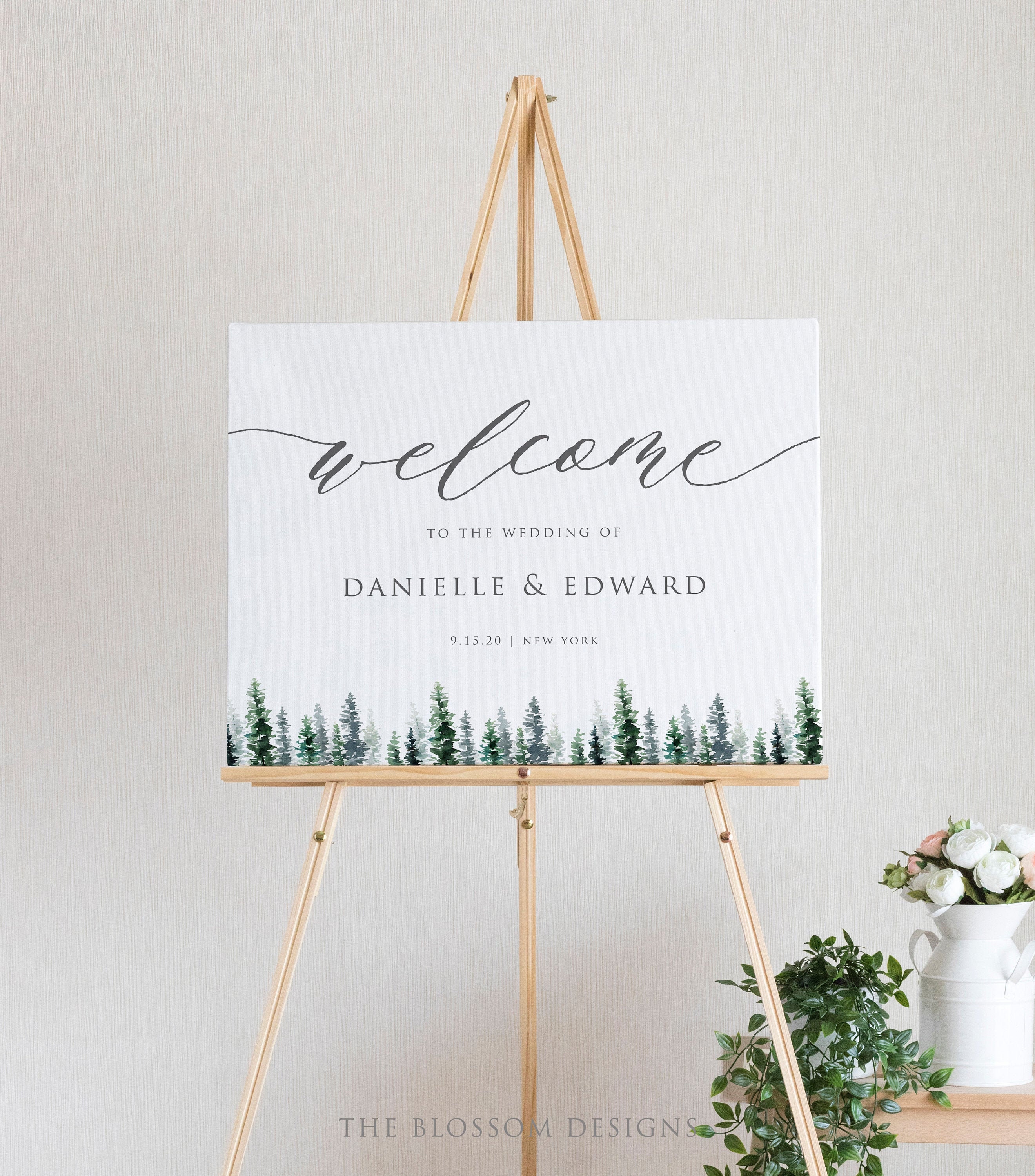 Pine Tree Wedding Welcome Sign Template Greenery Wedding | Etsy