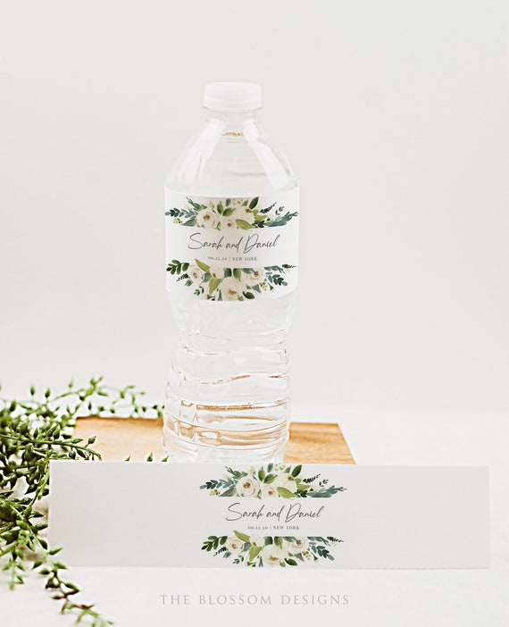 Greenery Water Bottle Label Template Editable Water Label | Etsy