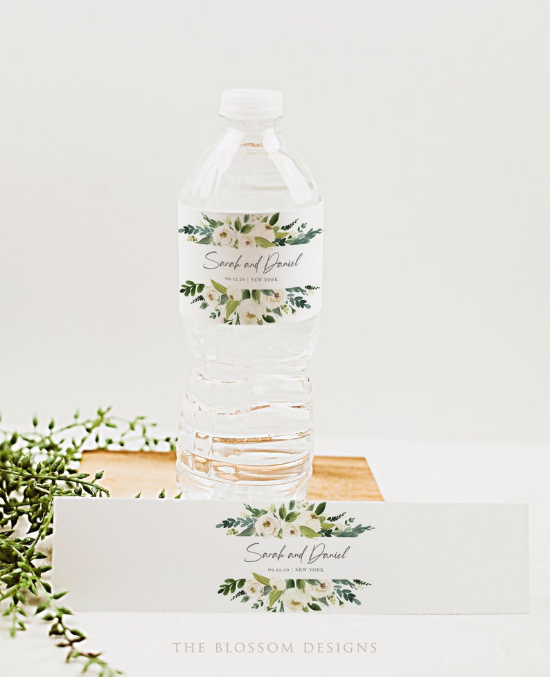 Greenery Water Bottle Label Template Editable Water Label | Etsy