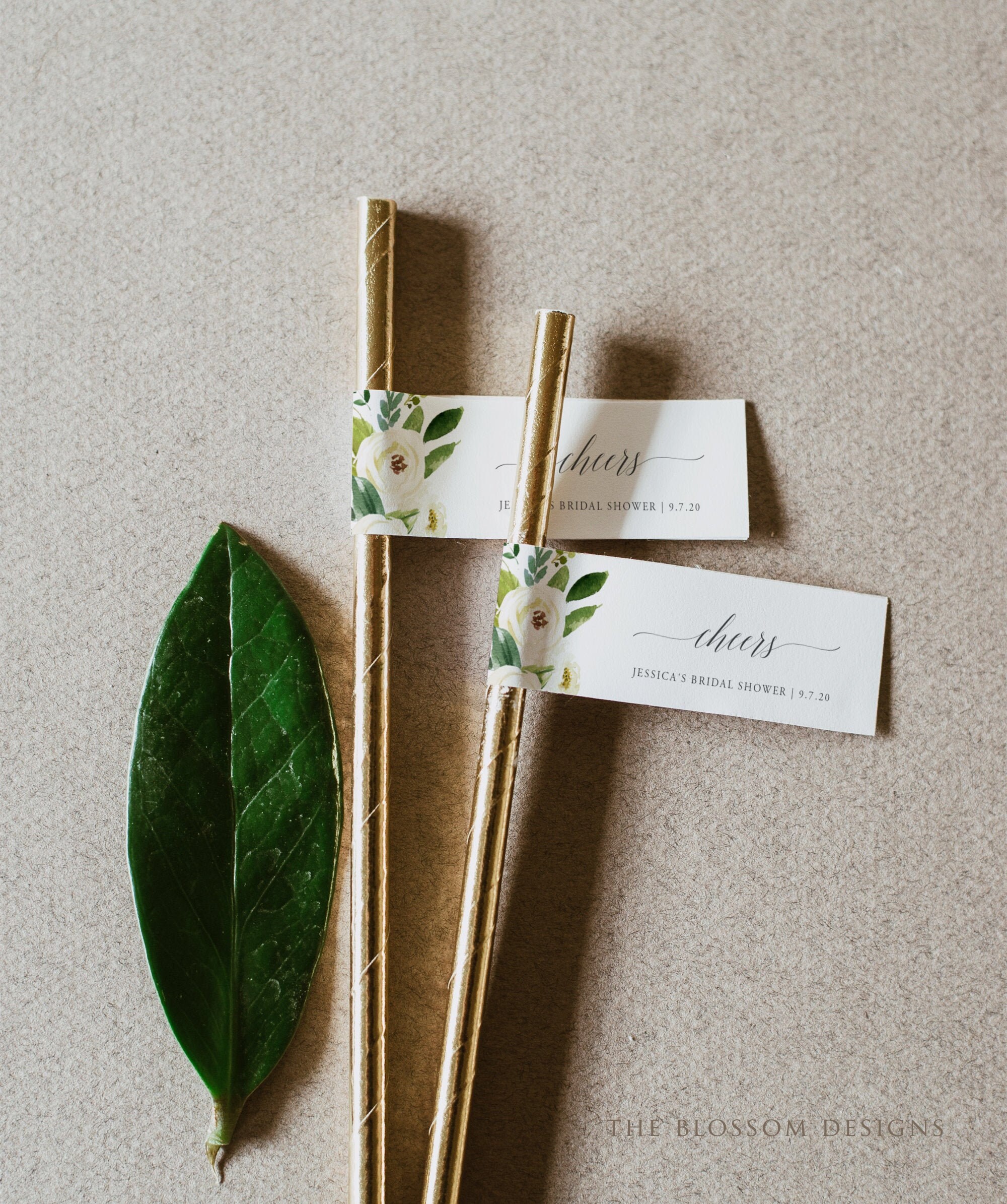 Greenery Straw Tag Template White Floral Straw Tag Printable - Etsy