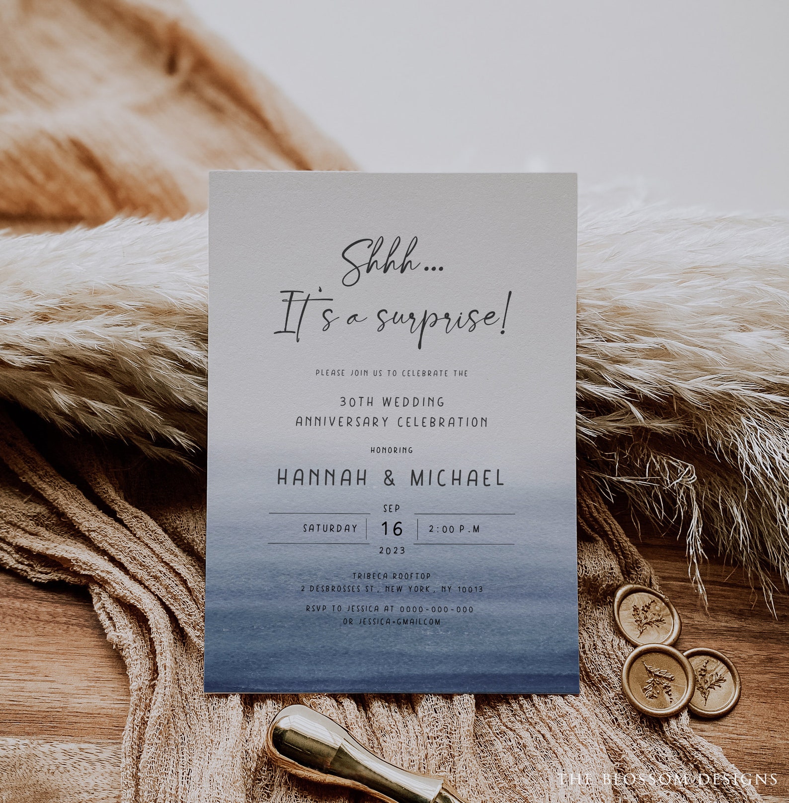 Navy Anniversary Invitation Bundle, Digital Anniversary Invitation ...