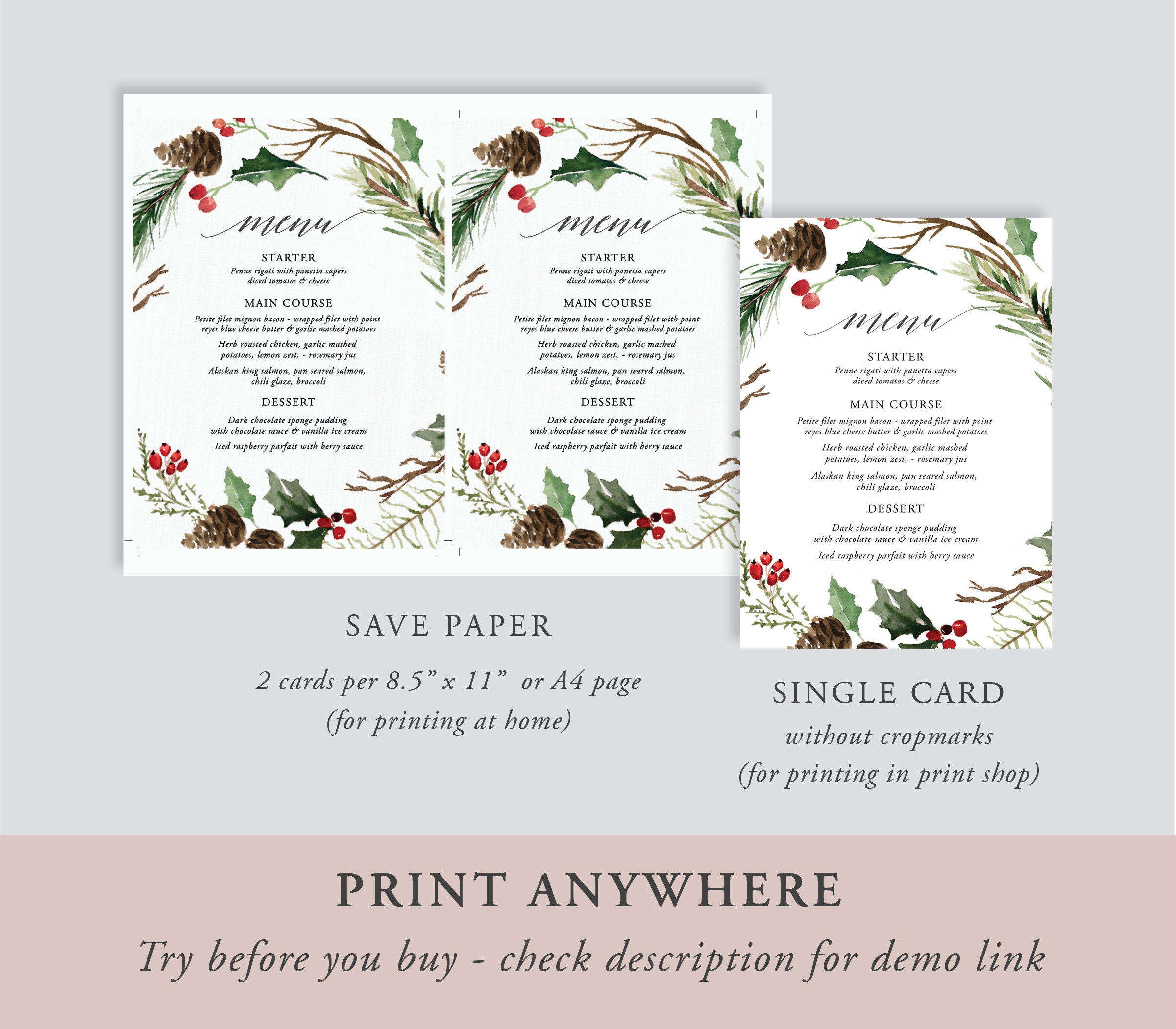 Christmas Menu Template Christmas Menu Printable Christmas - Etsy