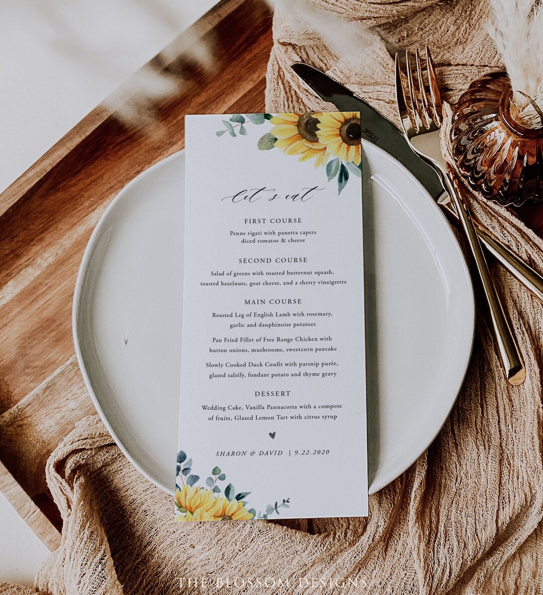 Sunflower Wedding Menu Template, Rustic Dinner Menu Printable, Editable ...