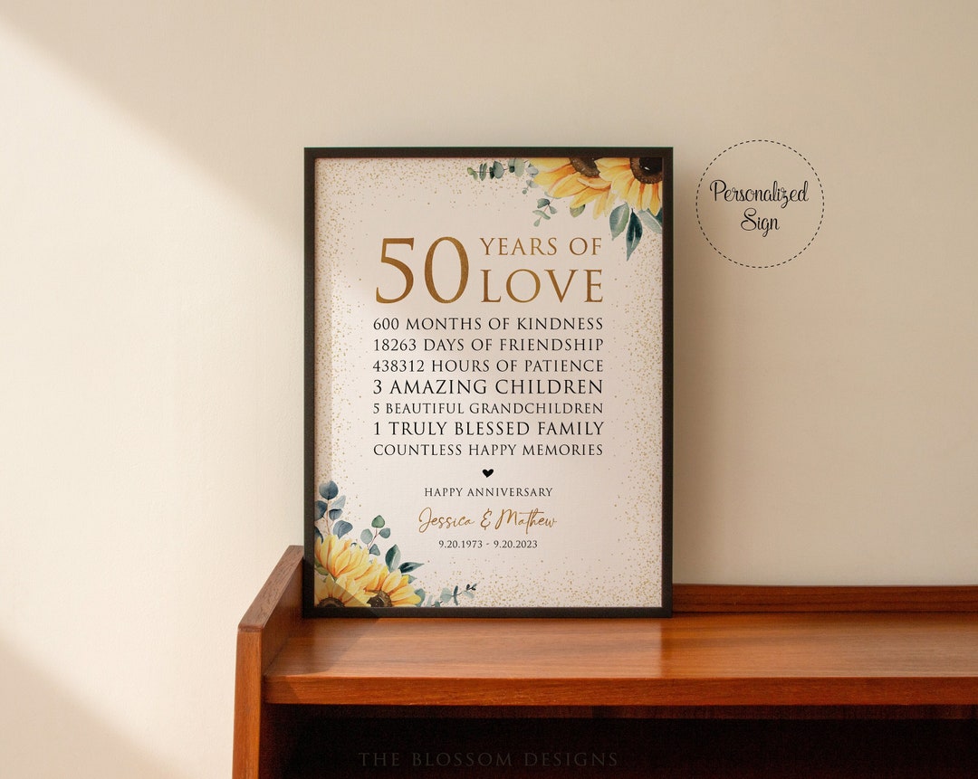 50 Years of Love Sign, Sunflower Wedding Anniversary Sign, Anniversary ...