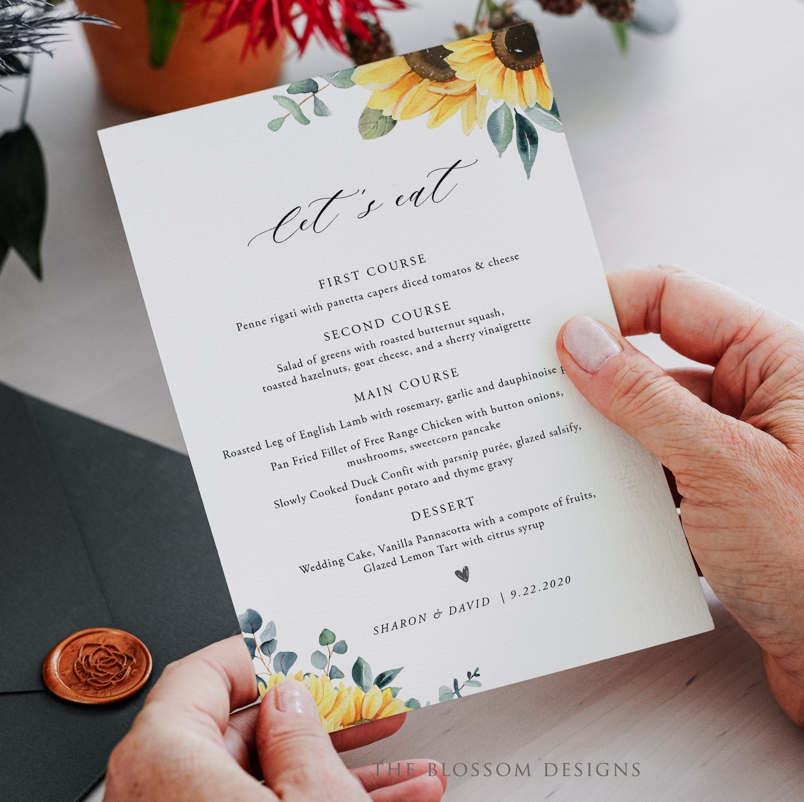 Sunflower Wedding Menu Template, Rustic Dinner Menu Printable, Editable ...