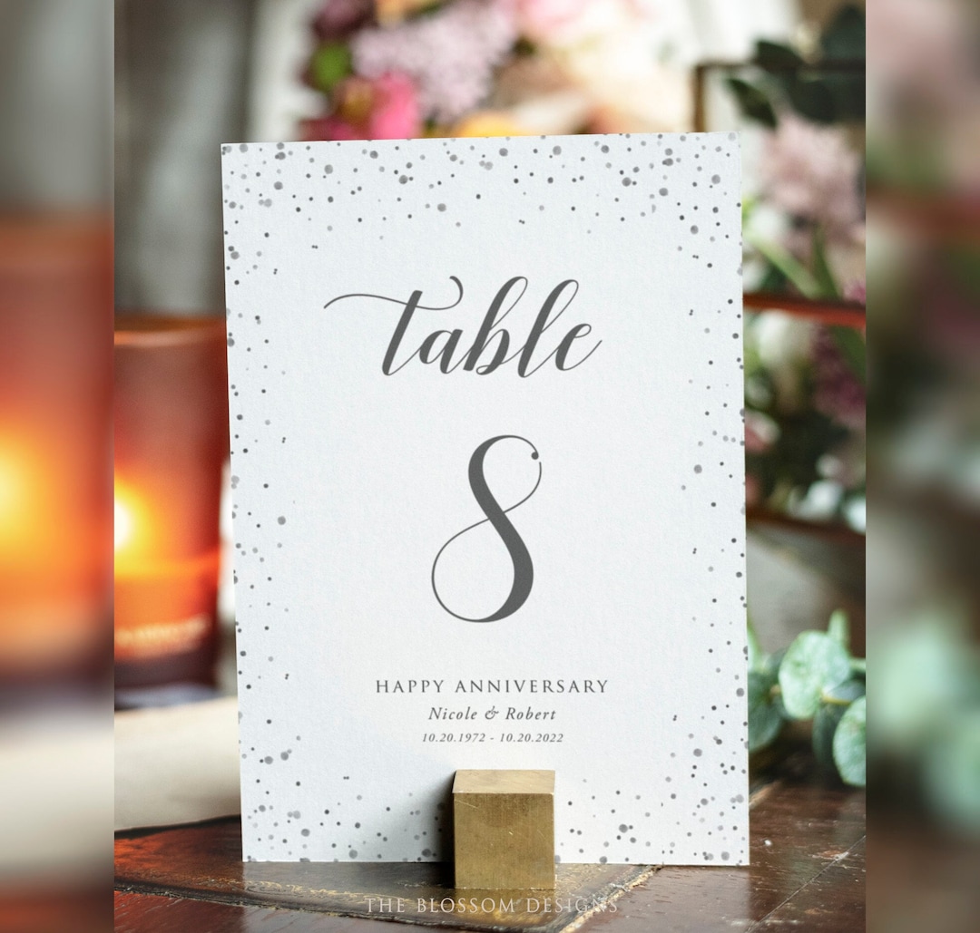 Silver Anniversary Table Numbers Template, Editable (digital Download ...