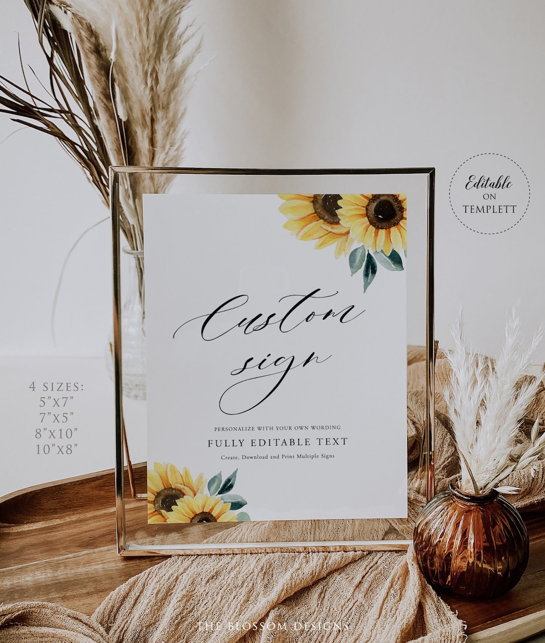 Sunflower Wedding Sign Template, Self-editing Template, Create ...