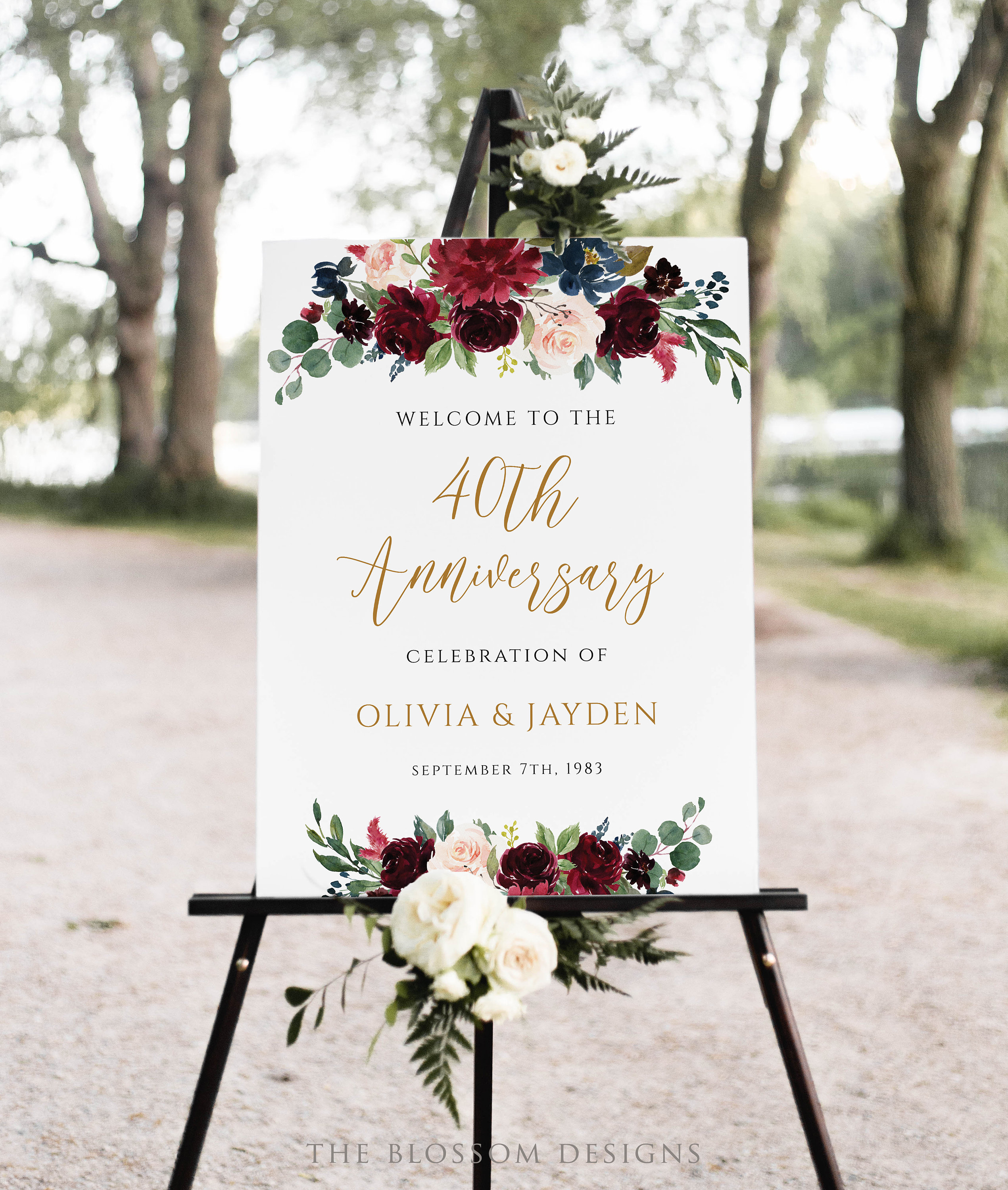 Anniversary Party Welcome Sign Burgundy Anniversary Sign - Etsy