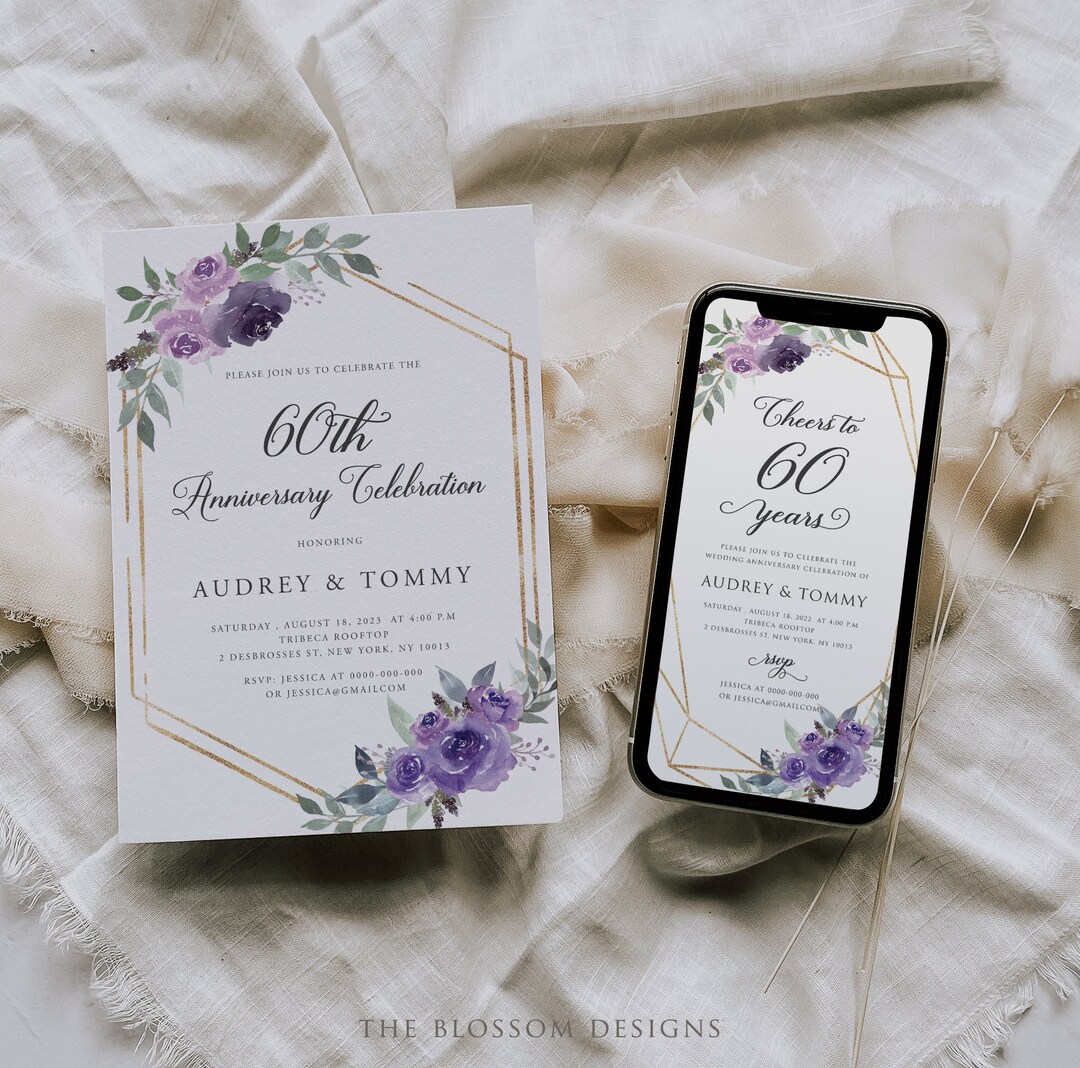 Purple Anniversary Invitation Bundle, Digital Anniversary Invitation ...