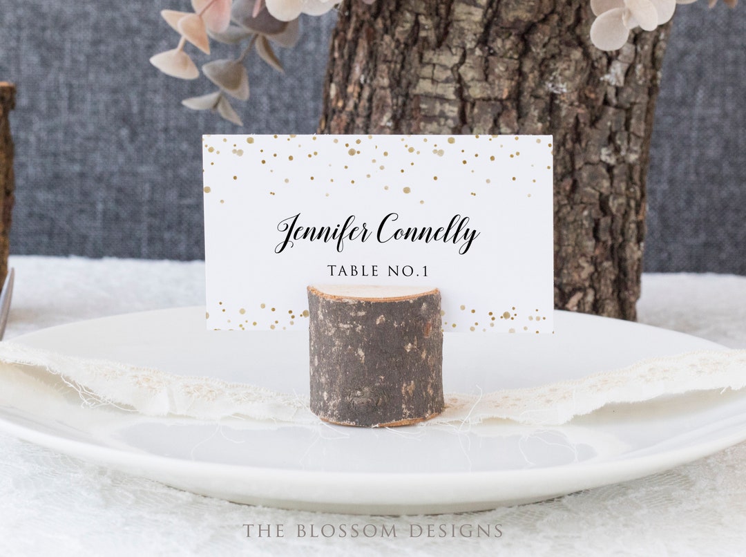 Gold Confetti Place Card Template, Printable Place Card Wedding ...