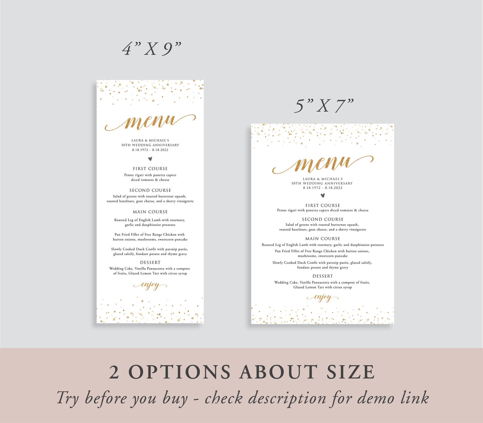 Gold Party Menu Template 50th Wedding Anniversary Menu - Etsy