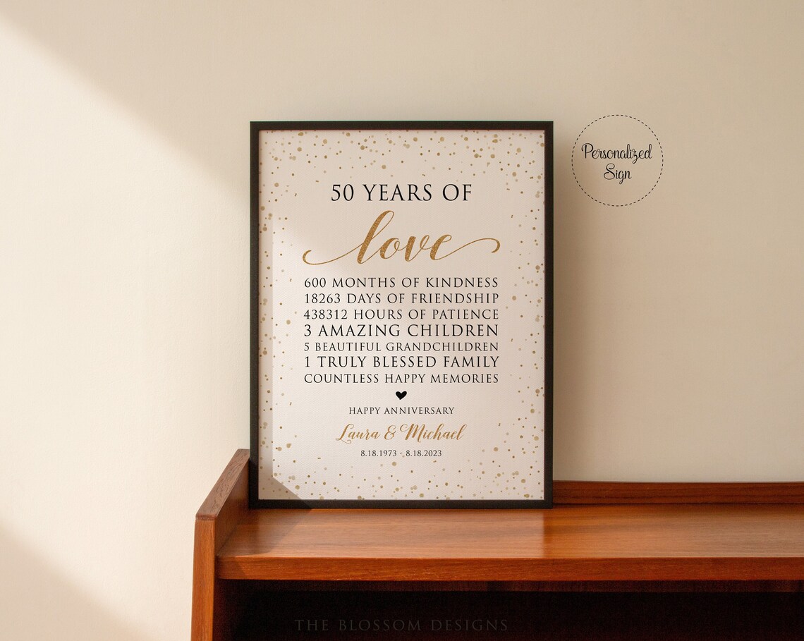 50 Years of Love Sign Gold Wedding Anniversary Sign 50th - Etsy