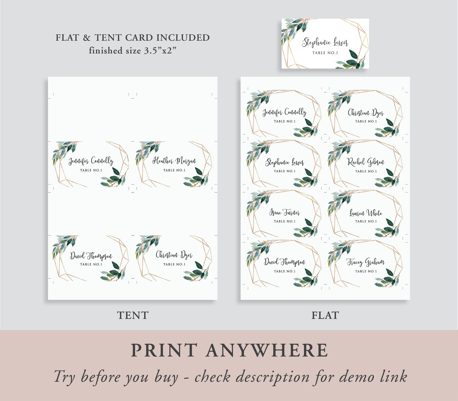 Greenery Place Card Template Printable Place Card Wedding - Etsy