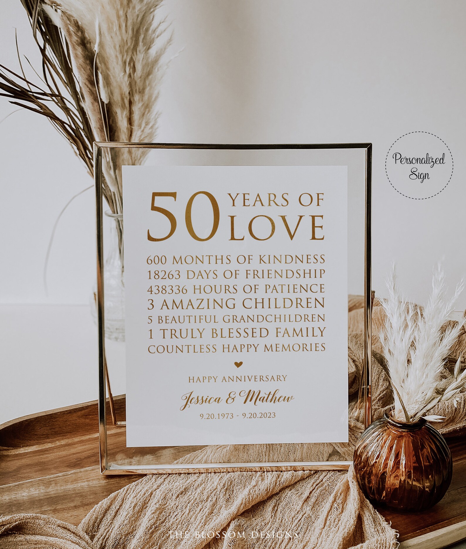 50 Years of Love Sign, Gold Wedding Anniversary Sign, 50th Anniversary ...
