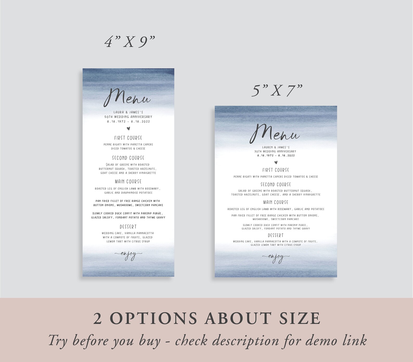 Navy Menu Template, Wedding Anniversary Menu, Navy Anniversary Menu ...