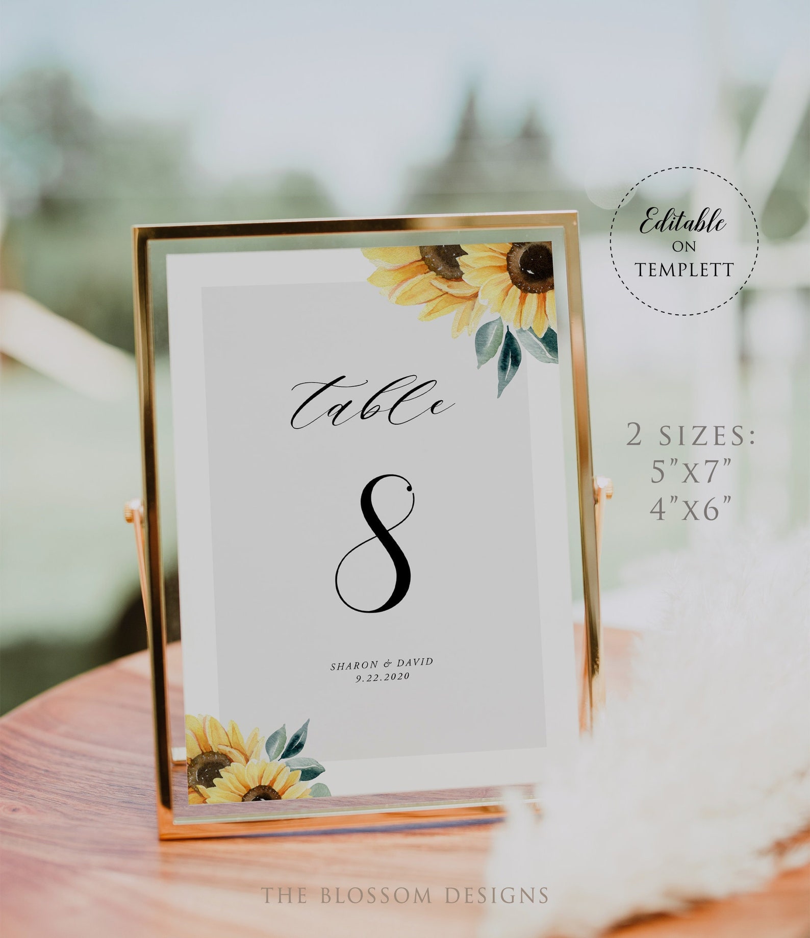 Sunflower Wedding Table Number Card, Dinner Table Decoration Printable ...