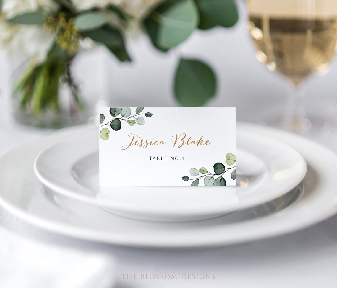 Place Card Template Greenery Place Card Greenery Watercolor - Etsy