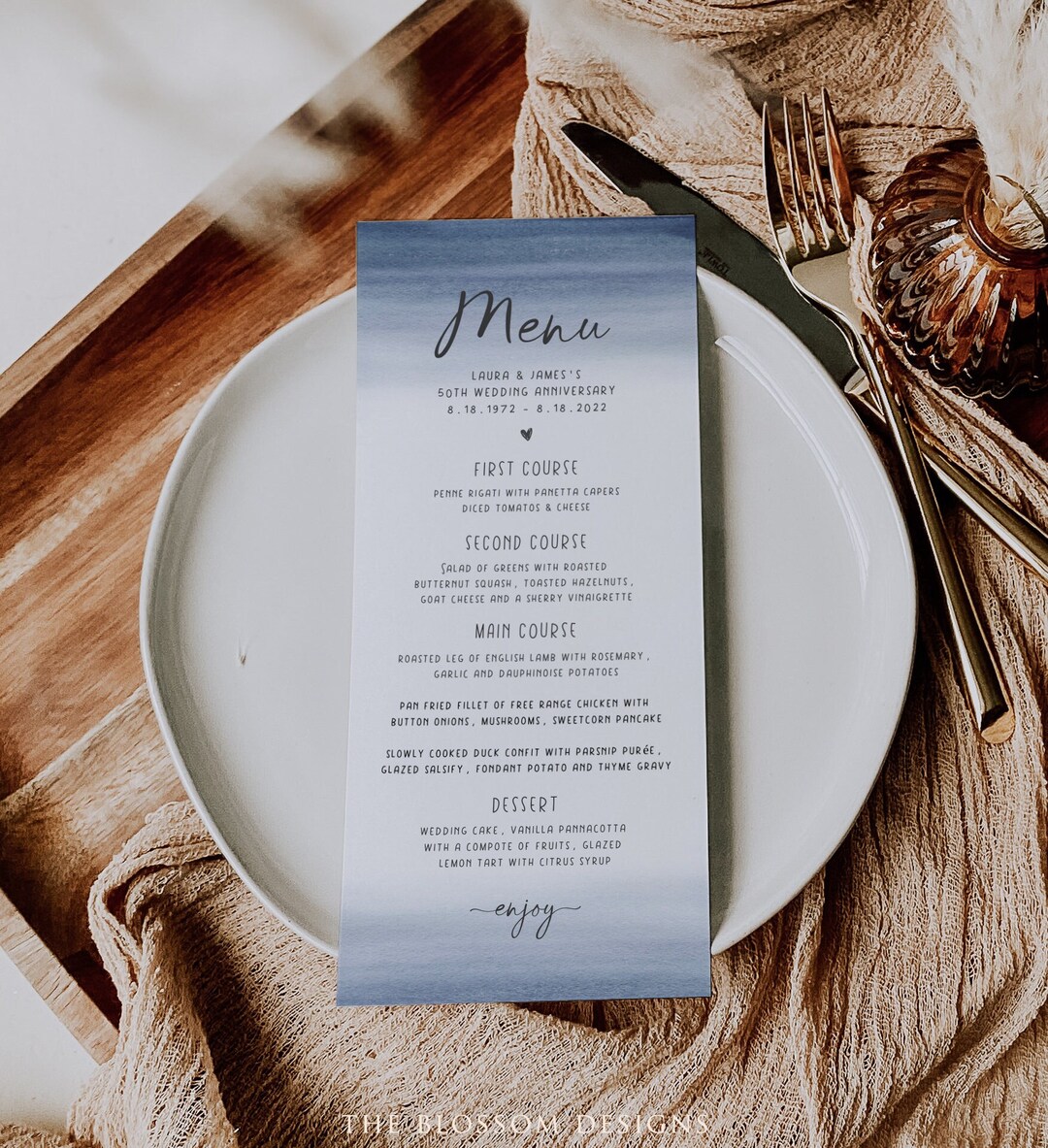 Navy Menu Template, Wedding Anniversary Menu, Navy Anniversary Menu ...