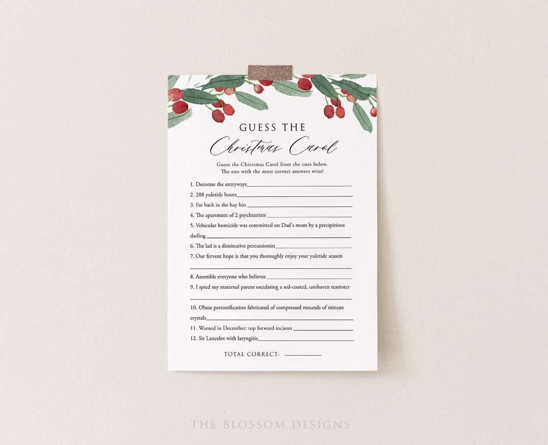 Christmas Carol Trivia Game, Holiday Party Game Printable, Guess the ...