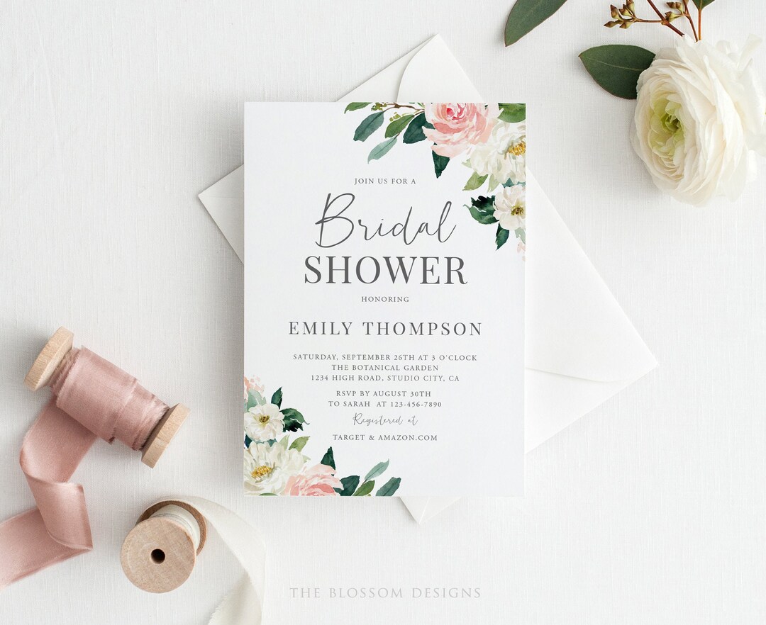 Bush Pink Bridal Shower Invitation Template Bridal Shower - Etsy