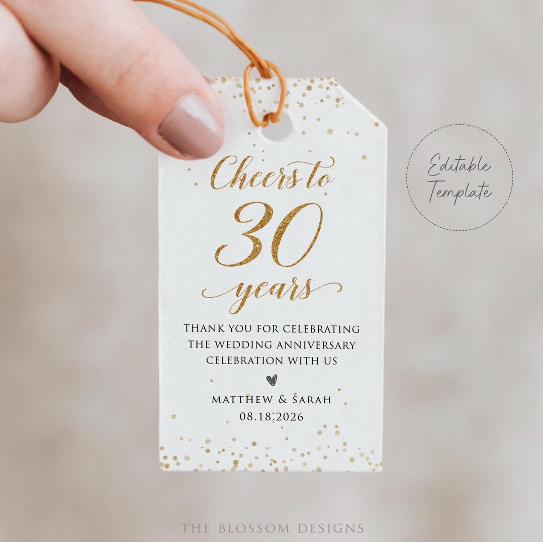 30th Anniversary Favors Tag, Cheers to 30 Years Tag, 30th Anniversary ...