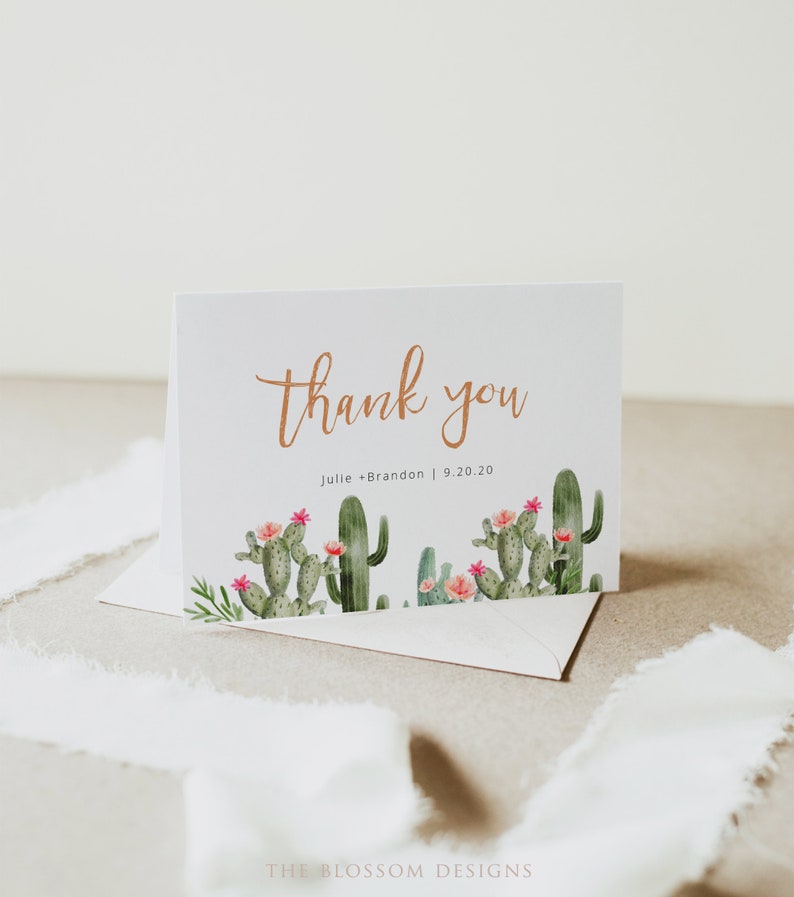 Templates Paper ASPEN|Cactus Thank You Cards Editable Thank You Card ...