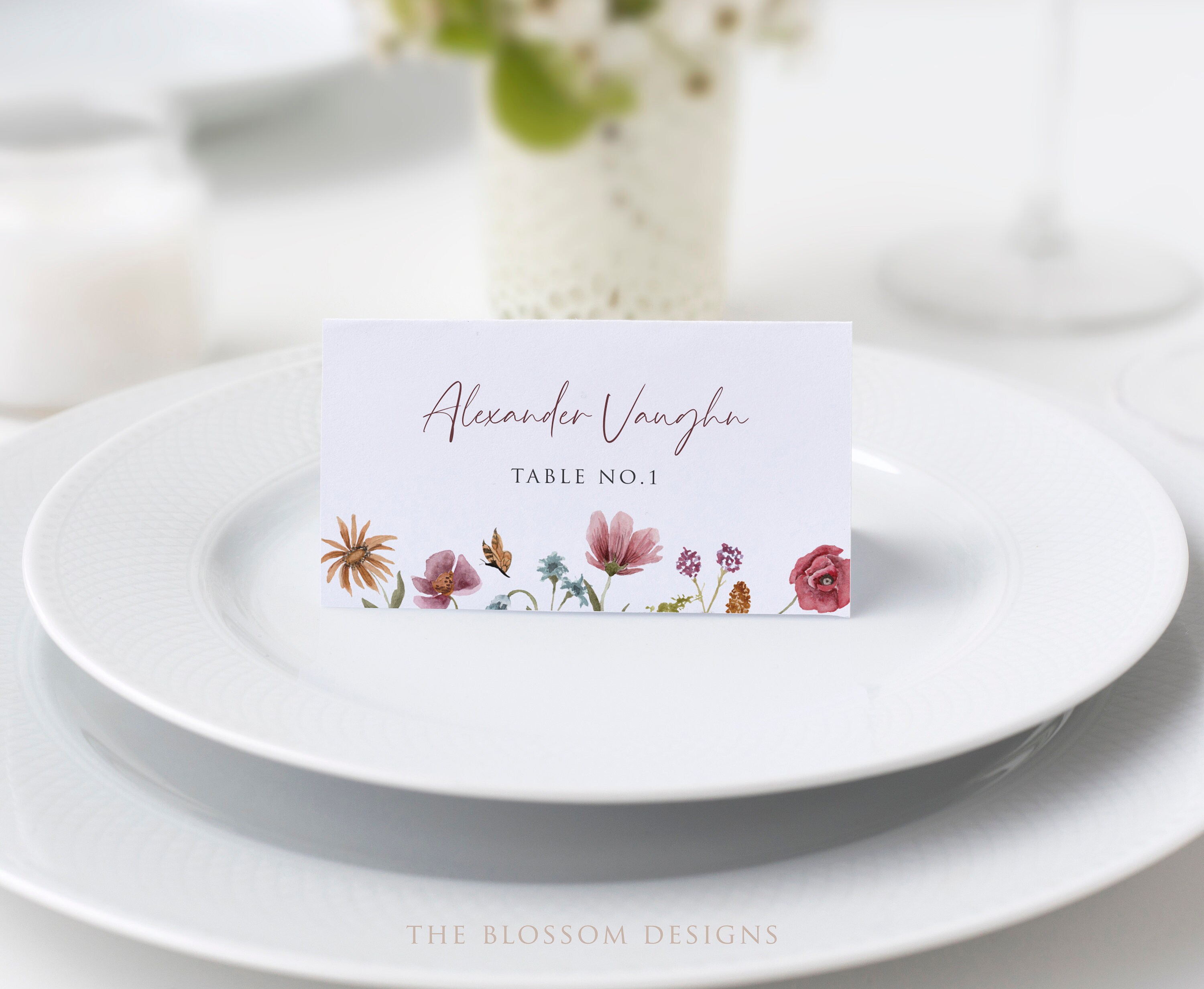 Wildflower Place Card Template, Editable Printable (digital Download ...