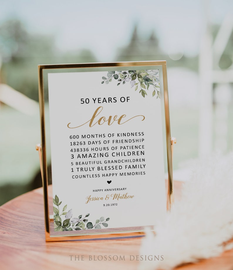 50 Years of Love Sign Gold Wedding Anniversary Sign 50th | Etsy