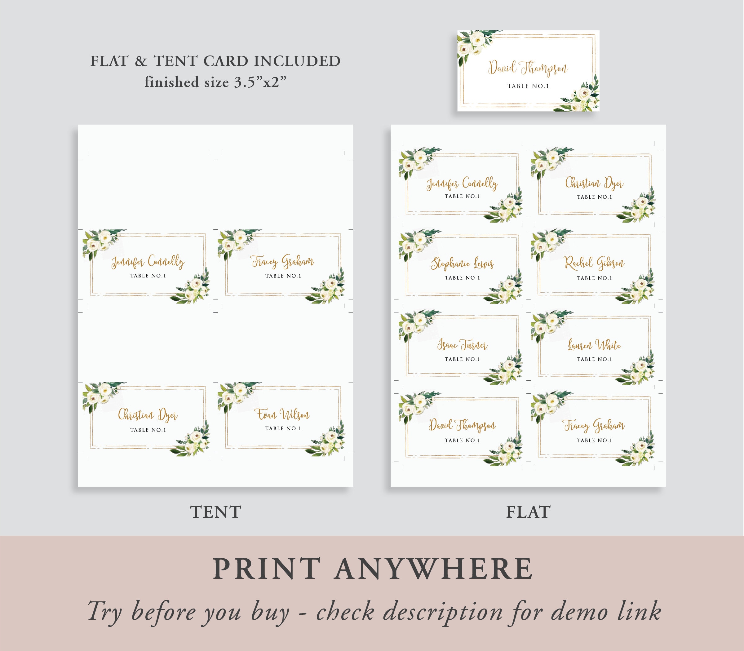 Greenery Place Card Template Printable Place Card Wedding - Etsy