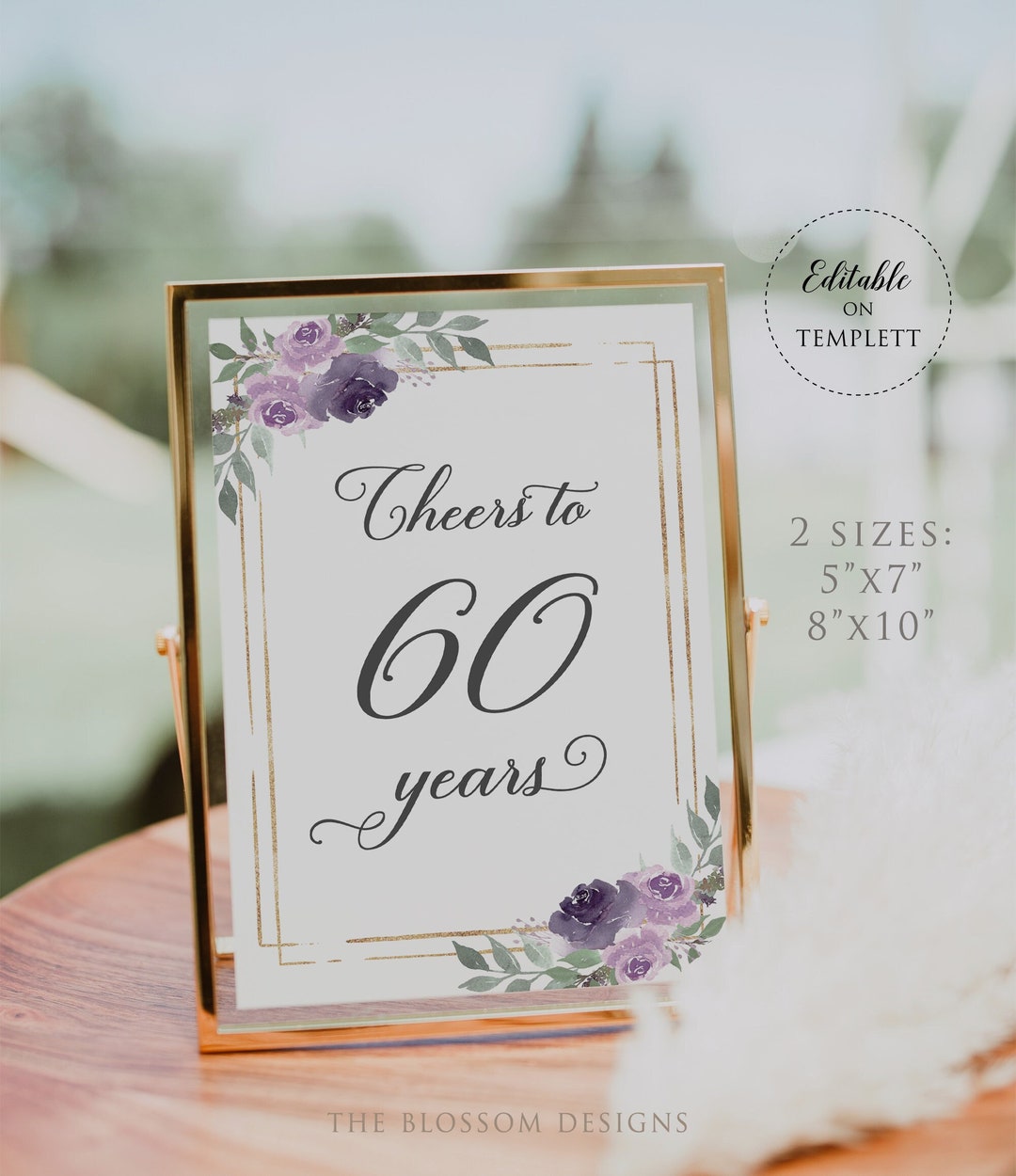 Cheers to 60 Years Sign, Purple Wedding Anniversary Sign, Anniversary ...