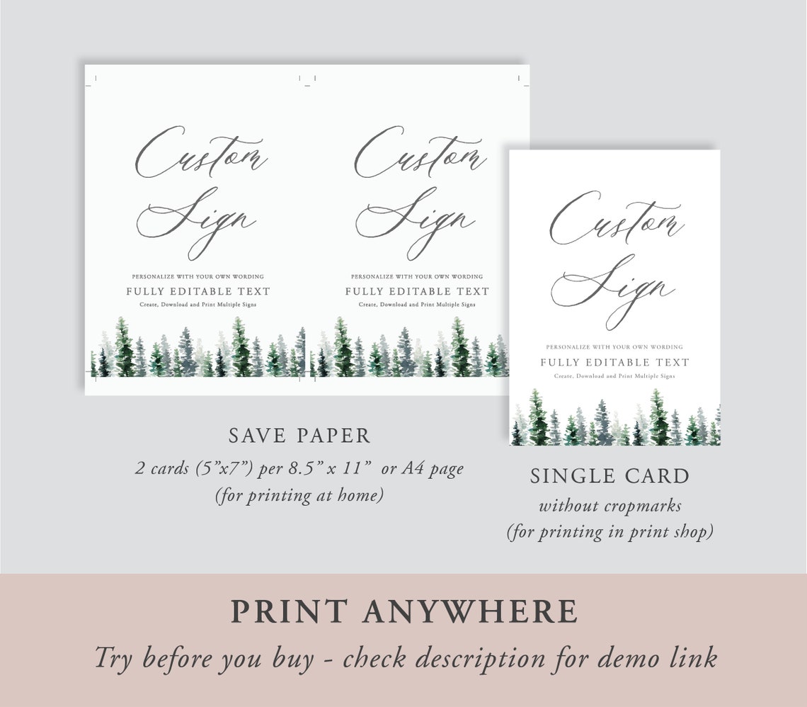 Pine Tree Wedding Sign Template Self-editing Template Create | Etsy
