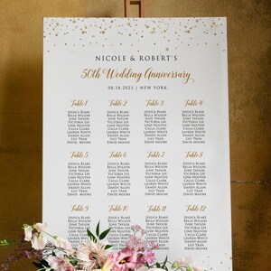 Gold Wedding Seating Chart, Wedding Seating Plan Template, Anniversary ...
