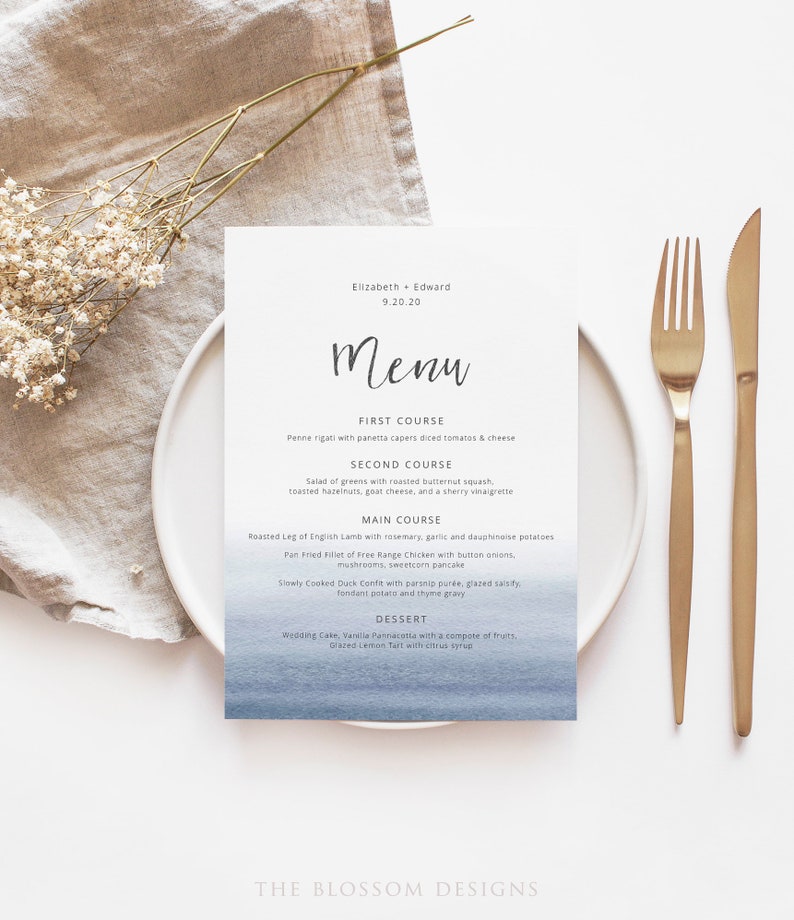 Navy Blue Wedding Menu Template Printable Wedding Menu Dusty - Etsy