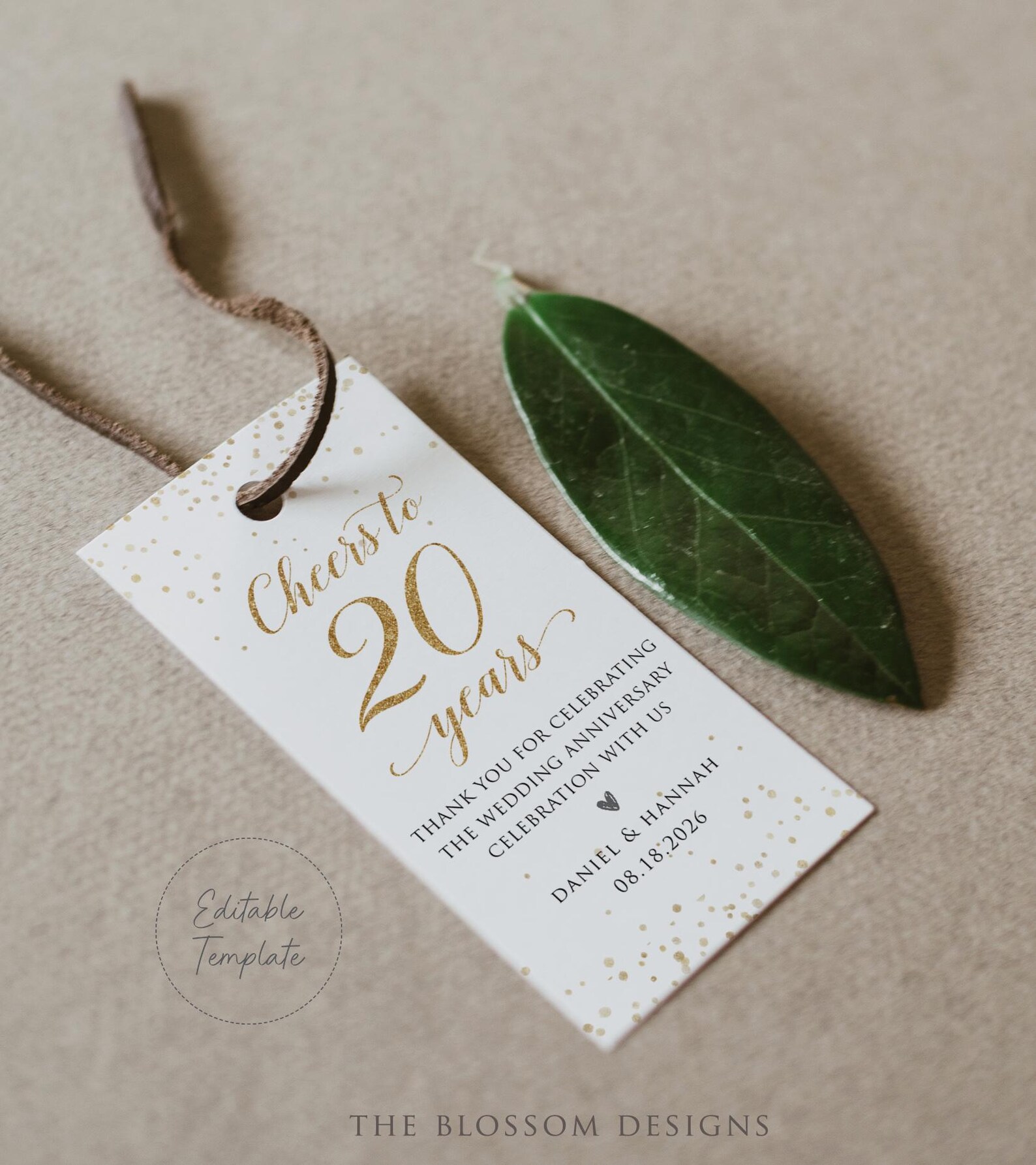 20th Anniversary Favor Tag, Cheers to 20 Years, Editable Template ...