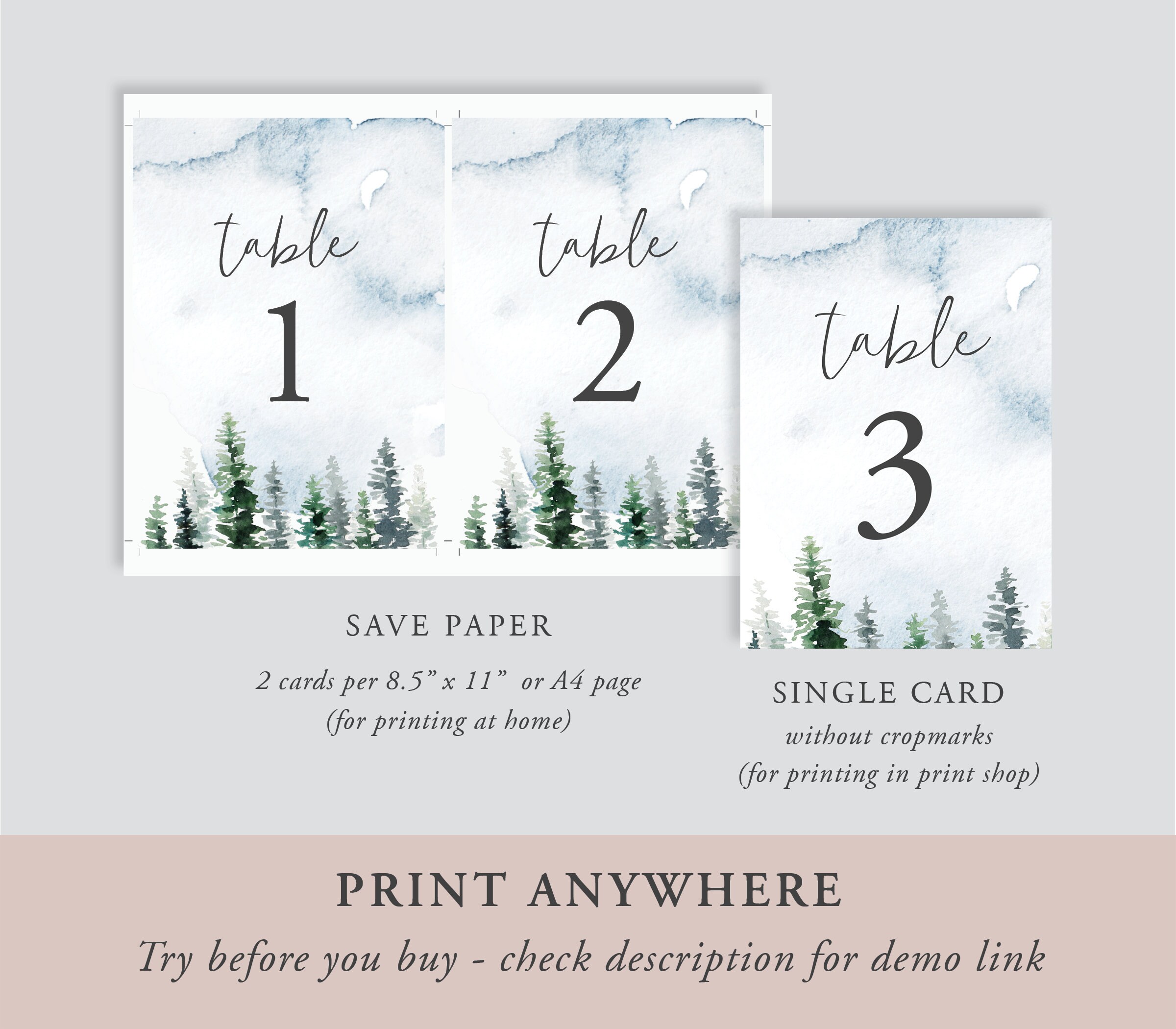 Pine Tree Table Number Template Christmas Table Number | Etsy