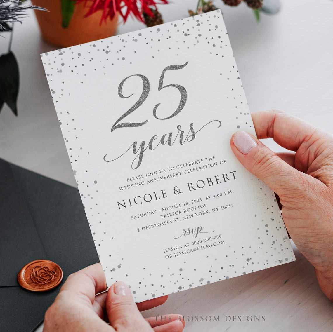 Silver Anniversary Invitation Silver Wedding Anniversary - Etsy