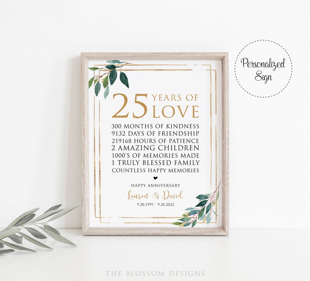 25 Years of Love Sign, Any Year, Wedding Anniversary Gift, 25th ...