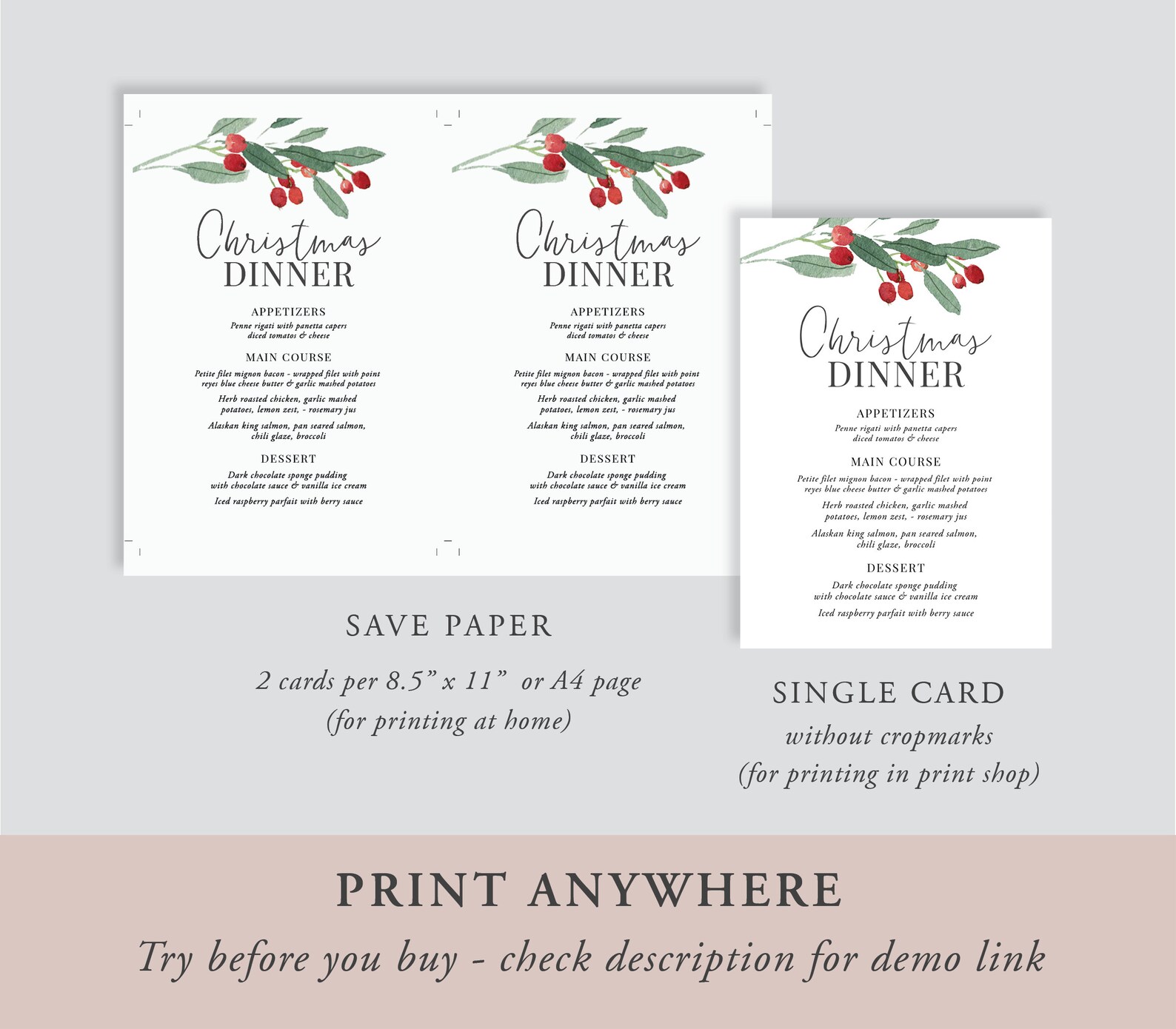 Christmas Menu Template Christmas Menu Printable Christmas | Etsy