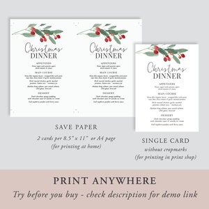 Christmas Menu Template, Christmas Menu, Printable Christmas Menu Card ...