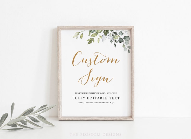 Greenery Wedding Sign Template Custom Sign Printable Create - Etsy